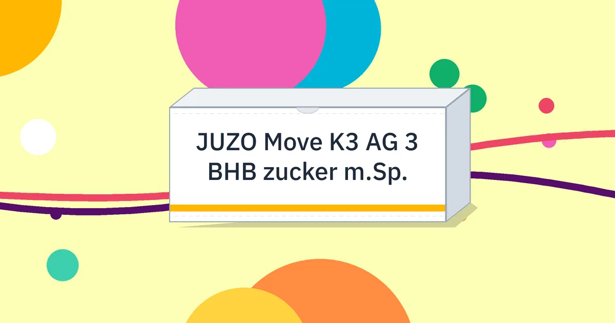 Symbolbild: Packung mit der Aufschrift JUZO Move K3 AG 3 BHB zucker m.Sp. (PZN 18575557) – Verfügbarkeit und Bezug in Apotheken in Frankfurt am Main