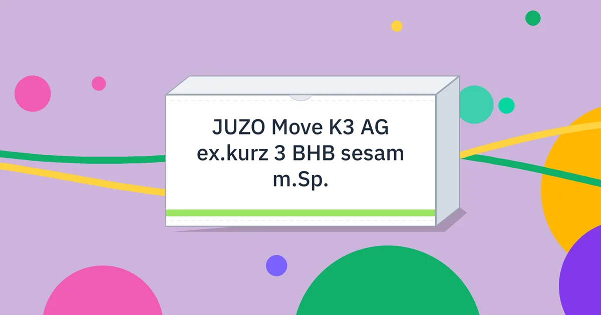 Symbolbild: Packung mit der Aufschrift JUZO Move K3 AG ex.kurz 3 BHB sesam m.Sp. (PZN 18583605) – Verfügbarkeit und Bezug in Apotheken in Frankfurt am Main