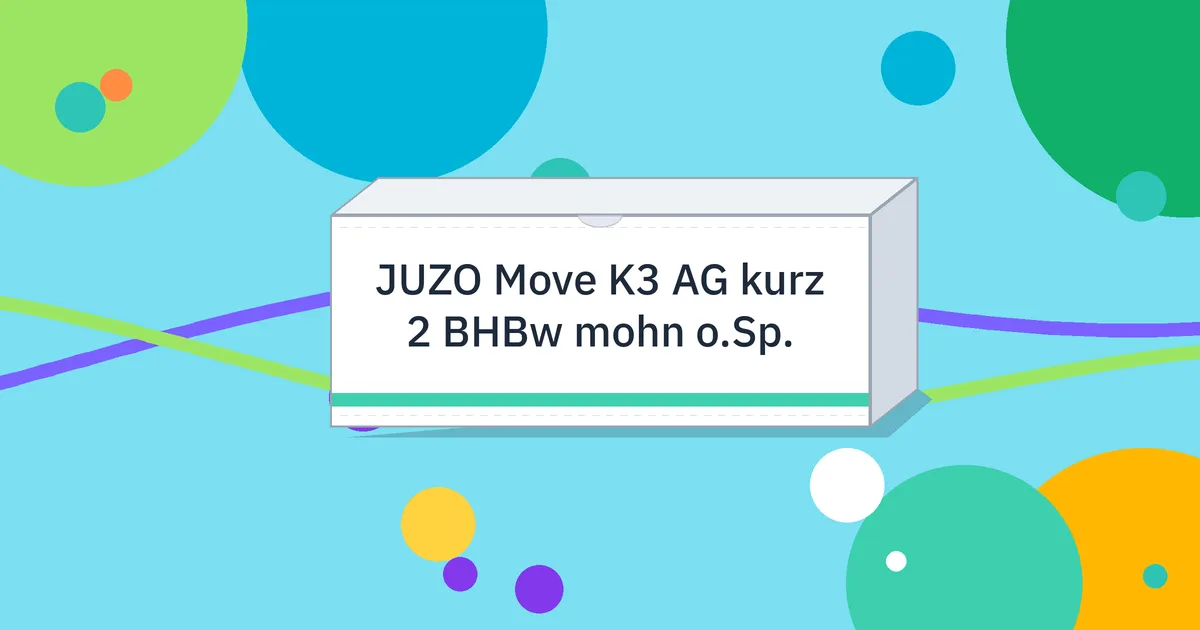Symbolbild: Packung mit der Aufschrift JUZO Move K3 AG kurz 2 BHBw mohn o.Sp. (PZN 18593696) – Verfügbarkeit und Bezug in Apotheken in Frankfurt am Main