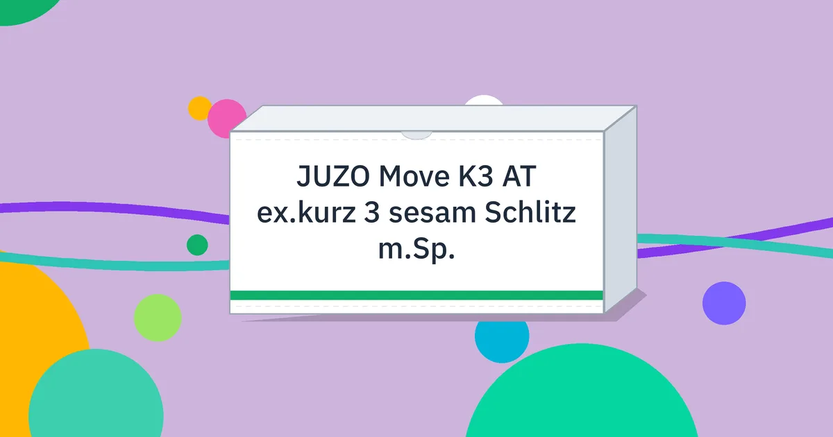 Symbolbild: Packung mit der Aufschrift JUZO Move K3 AT ex.kurz 3 sesam Schlitz m.Sp. (PZN 20681048) – Verfügbarkeit und Bezug in Apotheken in Frankfurt am Main