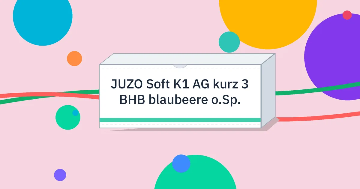 Symbolbild: Packung mit der Aufschrift JUZO Soft K1 AG kurz 3 BHB blaubeere o.Sp. (PZN 14822970) – Verfügbarkeit und Bezug in Apotheken in Frankfurt am Main