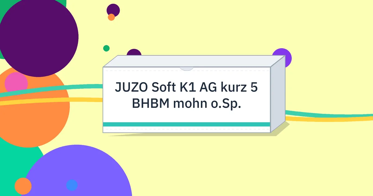 Symbolbild: Packung mit der Aufschrift JUZO Soft K1 AG kurz 5 BHBM mohn o.Sp. (PZN 14857916) – Verfügbarkeit und Bezug in Apotheken in Frankfurt am Main
