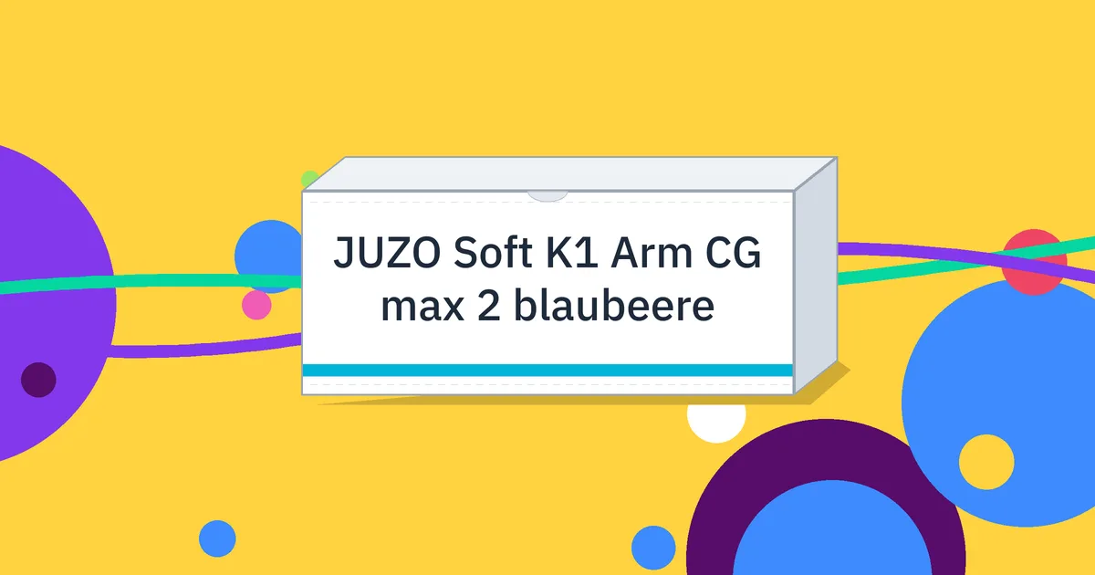 Symbolbild: Packung mit der Aufschrift JUZO Soft K1 Arm CG max 2 blaubeere (PZN 15510385) – Verfügbarkeit und Bezug in Apotheken in Frankfurt am Main