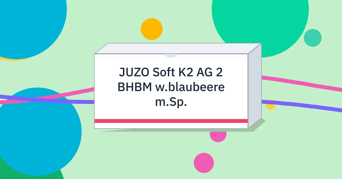 Symbolbild: Packung mit der Aufschrift JUZO Soft K2 AG 2 BHBM w.blaubeere m.Sp. (PZN 14866950) – Verfügbarkeit und Bezug in Apotheken in Frankfurt am Main
