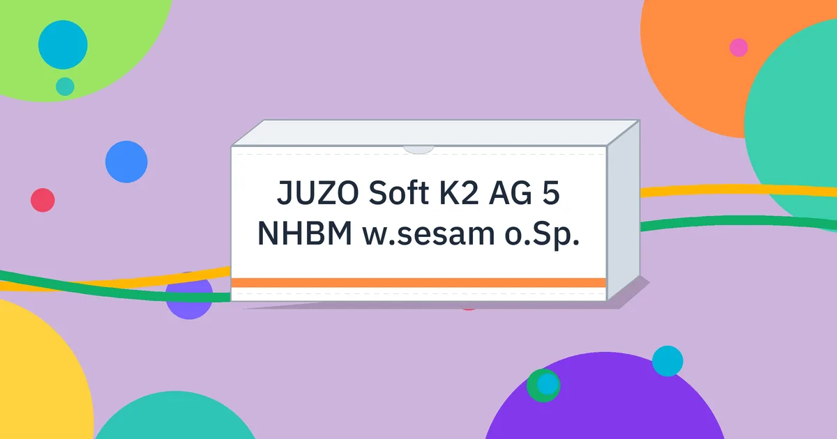 Symbolbild: Packung mit der Aufschrift JUZO Soft K2 AG 5 NHBM w.sesam o.Sp. (PZN 15001258) – Verfügbarkeit und Bezug in Apotheken in Frankfurt am Main