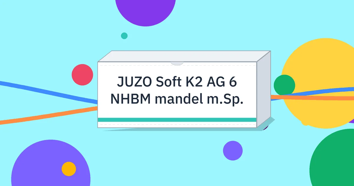 Symbolbild: Packung mit der Aufschrift JUZO Soft K2 AG 6 NHBM mandel m.Sp. (PZN 14997965) – Verfügbarkeit und Bezug in Apotheken in Frankfurt am Main