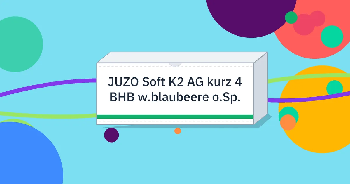Symbolbild: Packung mit der Aufschrift JUZO Soft K2 AG kurz 4 BHB w.blaubeere o.Sp. (PZN 14842837) – Verfügbarkeit und Bezug in Apotheken in Frankfurt am Main