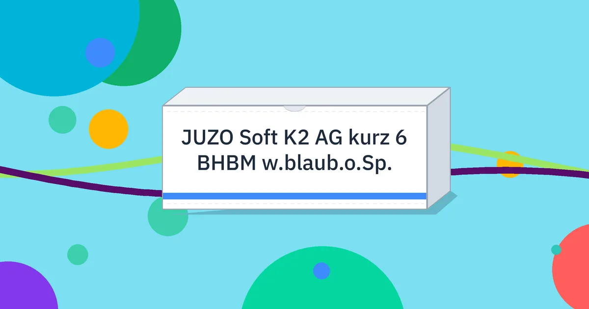 Symbolbild: Packung mit der Aufschrift JUZO Soft K2 AG kurz 6 BHBM w.blaub.o.Sp. (PZN 14869612) – Verfügbarkeit und Bezug in Apotheken in Frankfurt am Main