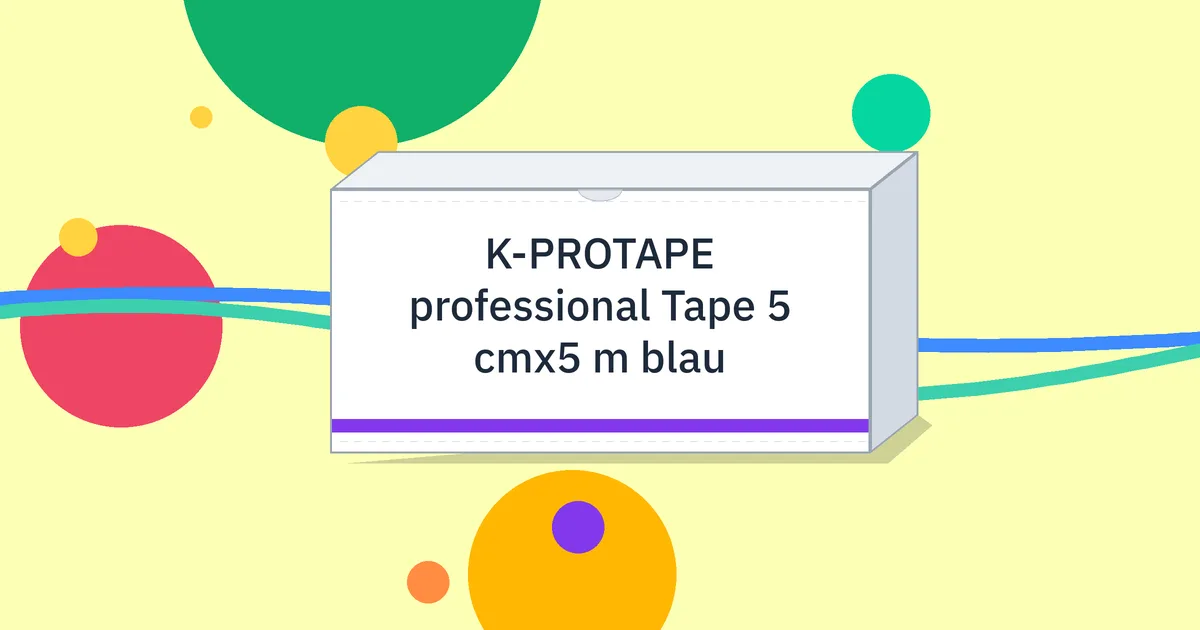 Symbolbild: Packung mit der Aufschrift K-PROTAPE professional Tape 5 cmx5 m blau (PZN 19481953) – Verfügbarkeit und Bezug in Apotheken in Frankfurt am Main