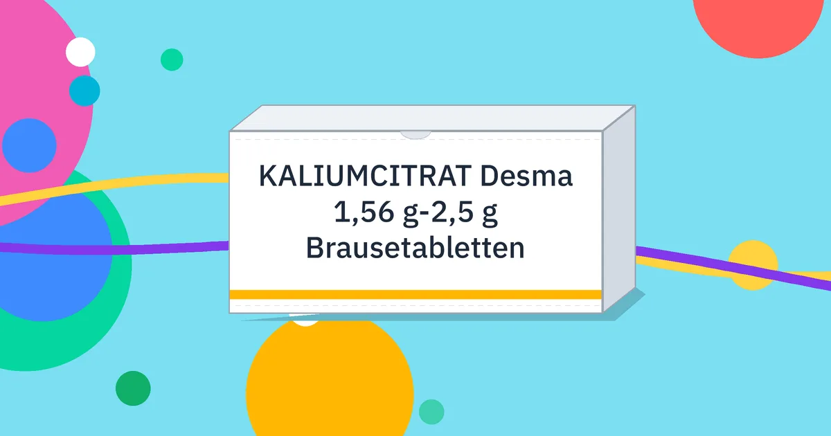 Symbolbild: Packung mit der Aufschrift KALIUMCITRAT Desma 1,56 g-2,5 g Brausetabletten (PZN 09717797) – Verfügbarkeit und Bezug in Apotheken in Frankfurt am Main