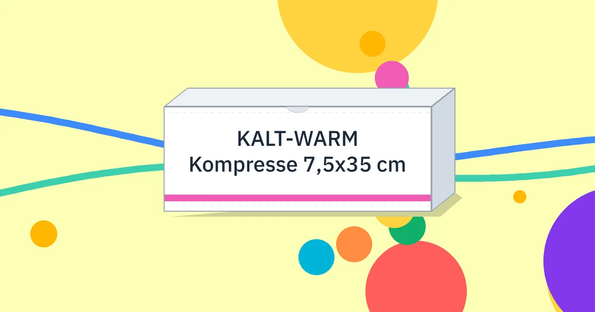 Symbolbild: Packung mit der Aufschrift KALT-WARM Kompresse 7,5x35 cm (PZN 18104361) – Verfügbarkeit und Bezug in Apotheken in Frankfurt am Main