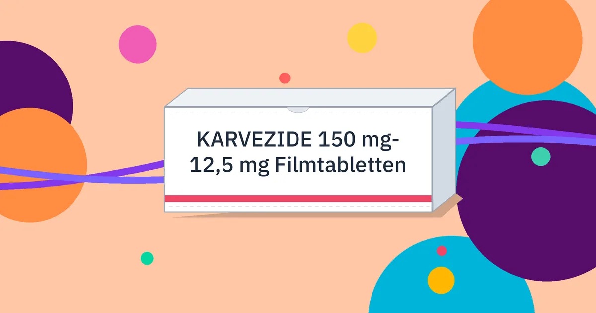 Symbolbild: Packung mit der Aufschrift KARVEZIDE 150 mg-12,5 mg Filmtabletten (PZN 19830299) – Verfügbarkeit und Bezug in Apotheken in Frankfurt am Main
