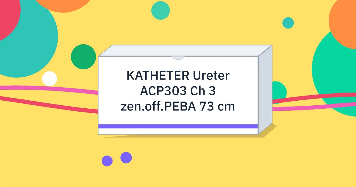 Symbolbild: Packung mit der Aufschrift KATHETER Ureter ACP303 Ch 3 zen.off.PEBA 73 cm (PZN 00204984) – Verfügbarkeit und Bezug in Apotheken in Frankfurt am Main