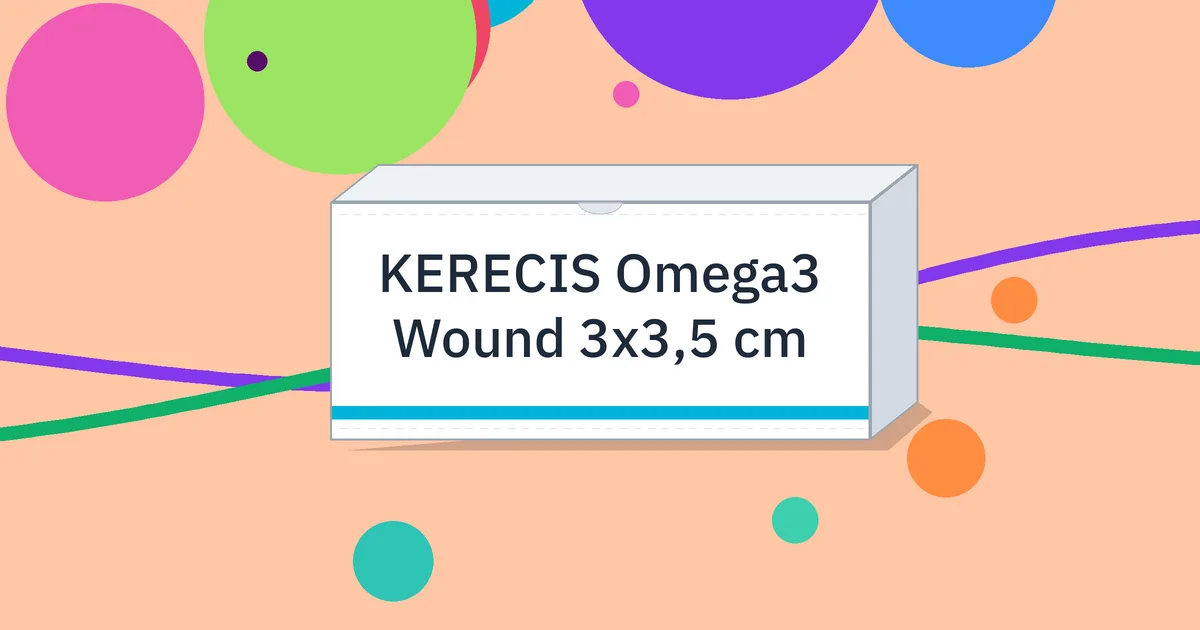 Symbolbild: Packung mit der Aufschrift KERECIS Omega3 Wound 3x3,5 cm (PZN 18811437) – Verfügbarkeit und Bezug in Apotheken in Frankfurt am Main