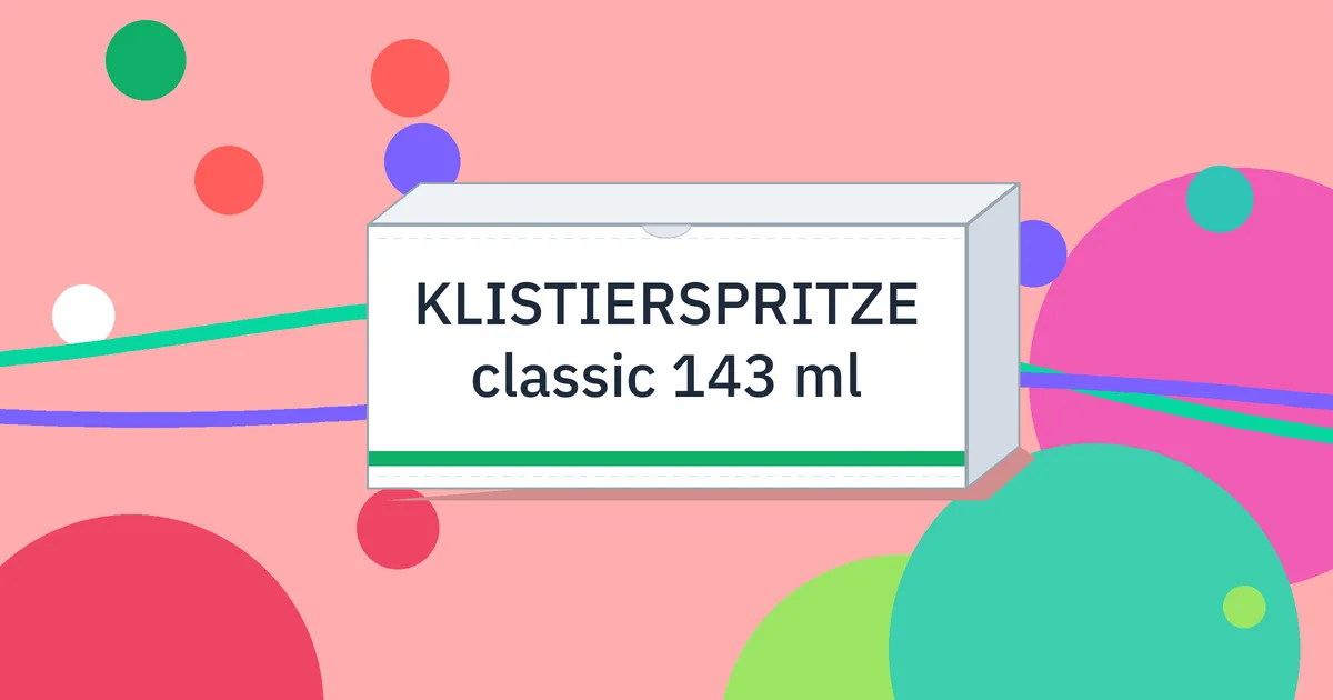 Symbolbild: Packung mit der Aufschrift KLISTIERSPRITZE classic 143 ml (PZN 02819833) – Verfügbarkeit und Bezug in Apotheken in Frankfurt am Main