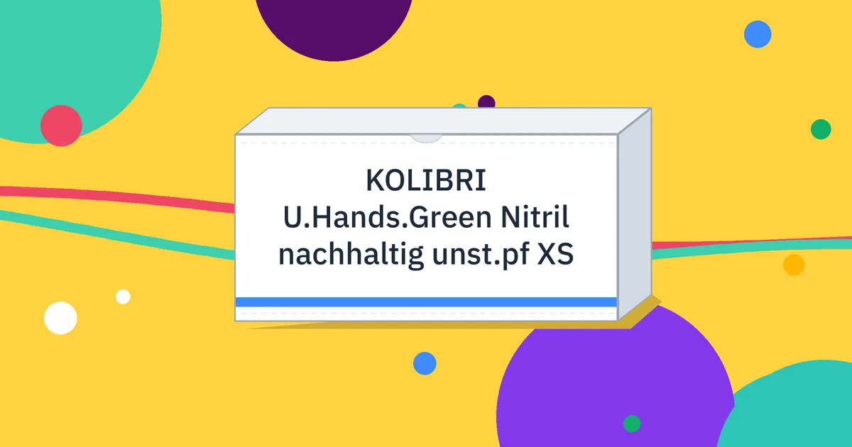 Symbolbild: Packung mit der Aufschrift KOLIBRI U.Hands.Green Nitril nachhaltig unst.pf XS (PZN 15616770) – Verfügbarkeit und Bezug in Apotheken in Frankfurt am Main