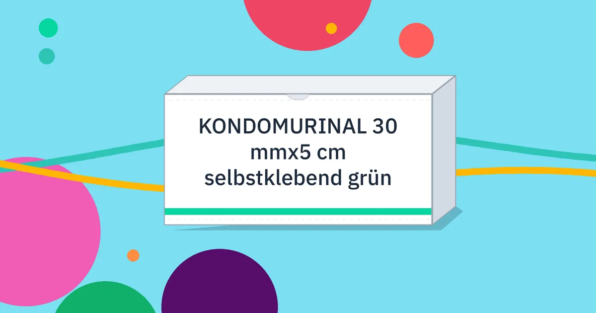 Symbolbild: Packung mit der Aufschrift KONDOMURINAL 30 mmx5 cm selbstklebend grün (PZN 09251726) – Verfügbarkeit und Bezug in Apotheken in Frankfurt am Main
