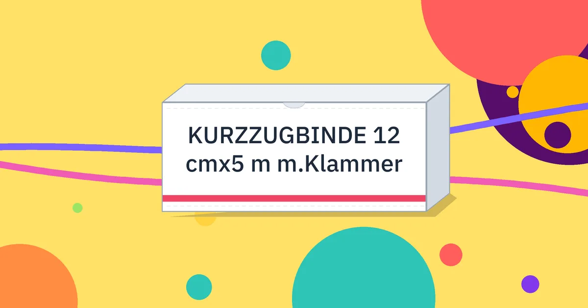 Symbolbild: Packung mit der Aufschrift KURZZUGBINDE 12 cmx5 m m.Klammer (PZN 09081997) – Verfügbarkeit und Bezug in Apotheken in Frankfurt am Main