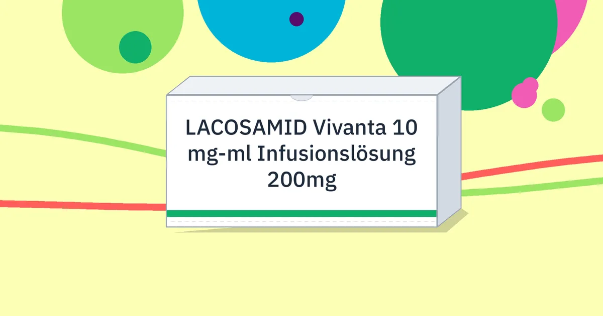 Symbolbild: Packung mit der Aufschrift LACOSAMID Vivanta 10 mg-ml Infusionslösung 200mg (PZN 19168015) – Verfügbarkeit und Bezug in Apotheken in Frankfurt am Main