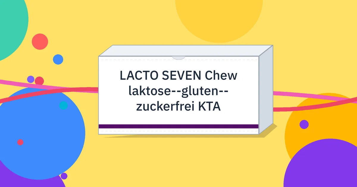 Symbolbild: Packung mit der Aufschrift LACTO SEVEN Chew laktose--gluten--zuckerfrei KTA (PZN 17209017) – Verfügbarkeit und Bezug in Apotheken in Frankfurt am Main