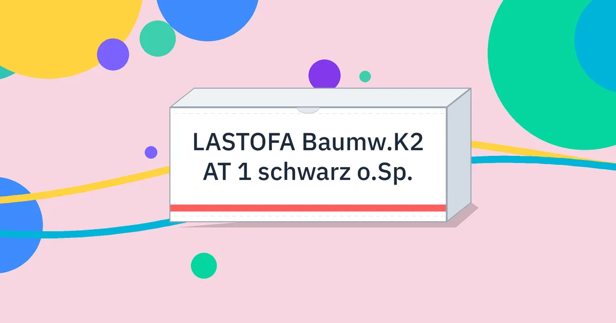 Symbolbild: Packung mit der Aufschrift LASTOFA Baumw.K2 AT 1 schwarz o.Sp. (PZN 01950815) – Verfügbarkeit und Bezug in Apotheken in Frankfurt am Main