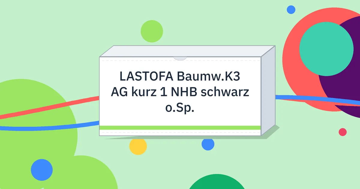 Symbolbild: Packung mit der Aufschrift LASTOFA Baumw.K3 AG kurz 1 NHB schwarz o.Sp. (PZN 01955801) – Verfügbarkeit und Bezug in Apotheken in Frankfurt am Main