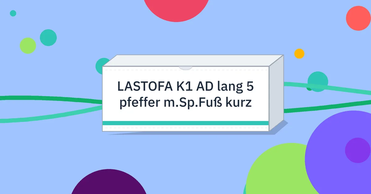 Symbolbild: Packung mit der Aufschrift LASTOFA K1 AD lang 5 pfeffer m.Sp.Fuß kurz (PZN 13787941) – Verfügbarkeit und Bezug in Apotheken in Frankfurt am Main