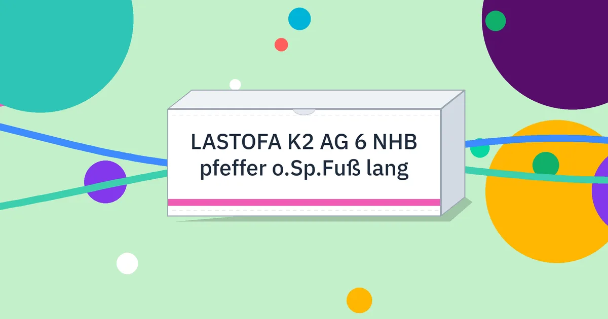 Symbolbild: Packung mit der Aufschrift LASTOFA K2 AG 6 NHB pfeffer o.Sp.Fuß lang (PZN 14150559) – Verfügbarkeit und Bezug in Apotheken in Frankfurt am Main