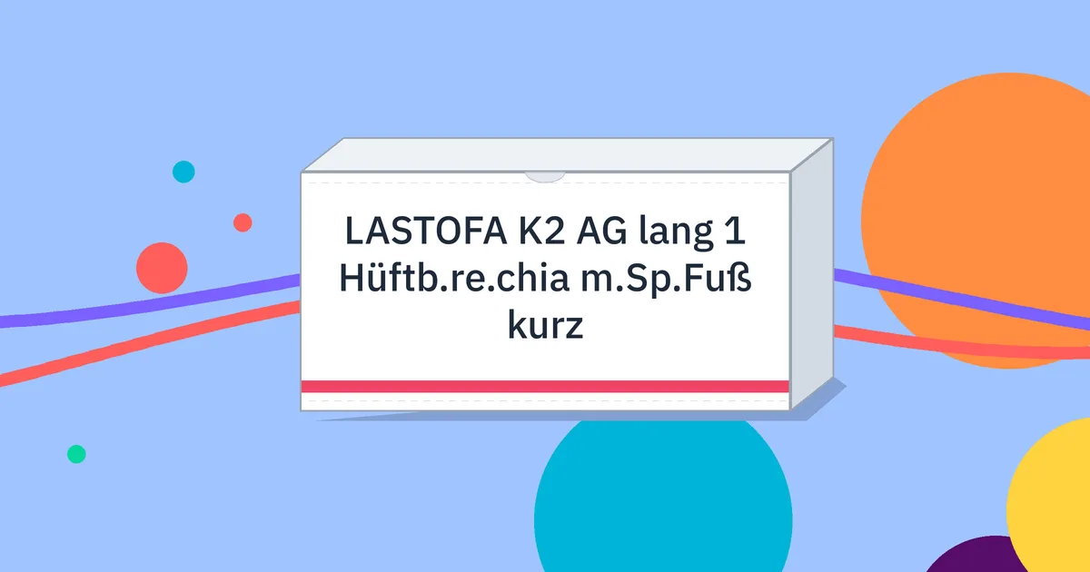 Symbolbild: Packung mit der Aufschrift LASTOFA K2 AG lang 1 Hüftb.re.chia m.Sp.Fuß kurz (PZN 13810338) – Verfügbarkeit und Bezug in Apotheken in Frankfurt am Main