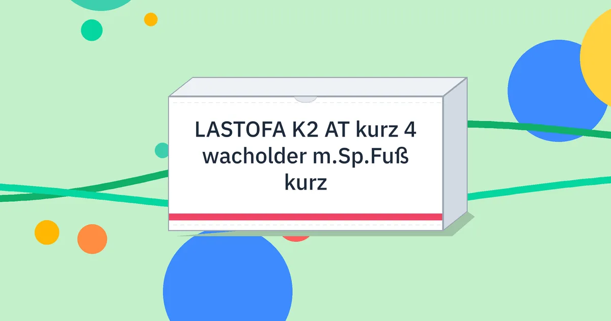 Symbolbild: Packung mit der Aufschrift LASTOFA K2 AT kurz 4 wacholder m.Sp.Fuß kurz (PZN 13809401) – Verfügbarkeit und Bezug in Apotheken in Frankfurt am Main