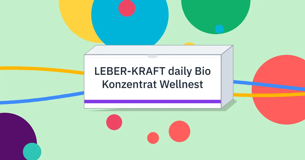 Symbolbild: Packung mit der Aufschrift LEBER-KRAFT daily Bio Konzentrat Wellnest (PZN 08458655) – Verfügbarkeit und Bezug in Apotheken in Frankfurt am Main