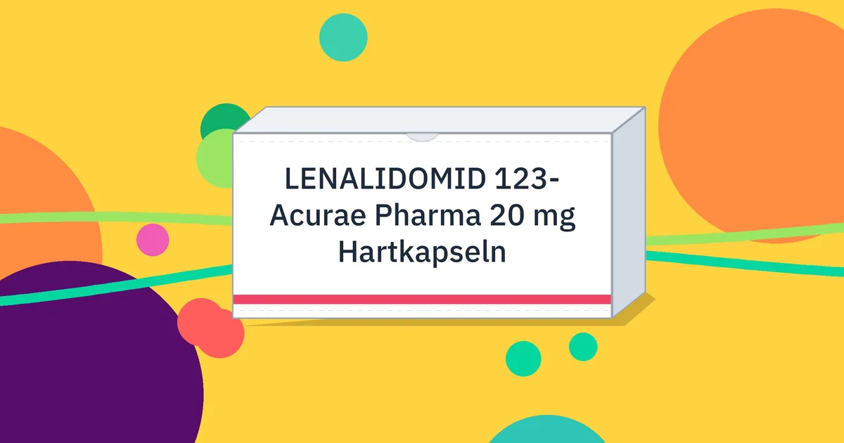 Symbolbild: Packung mit der Aufschrift LENALIDOMID 123-Acurae Pharma 20 mg Hartkapseln (PZN 17612575) – Verfügbarkeit und Bezug in Apotheken in Frankfurt am Main