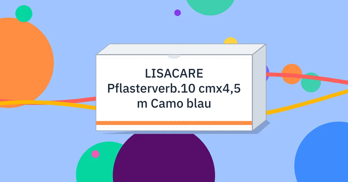 Symbolbild: Packung mit der Aufschrift LISACARE Pflasterverb.10 cmx4,5 m Camo blau (PZN 17893373) – Verfügbarkeit und Bezug in Apotheken in Frankfurt am Main