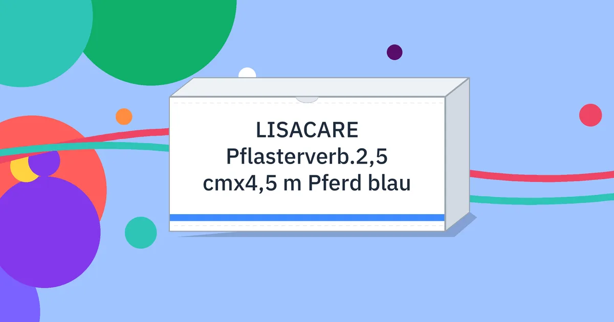 Symbolbild: Packung mit der Aufschrift LISACARE Pflasterverb.2,5 cmx4,5 m Pferd blau (PZN 17891718) – Verfügbarkeit und Bezug in Apotheken in Frankfurt am Main