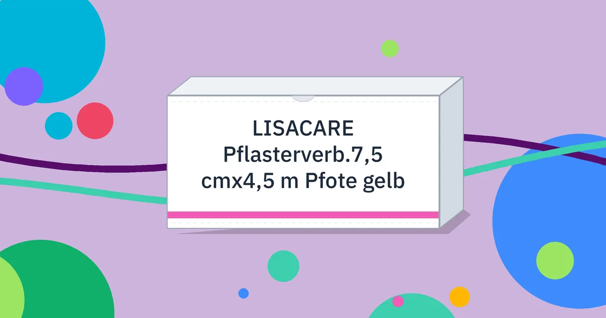 Symbolbild: Packung mit der Aufschrift LISACARE Pflasterverb.7,5 cmx4,5 m Pfote gelb (PZN 17892913) – Verfügbarkeit und Bezug in Apotheken in Frankfurt am Main