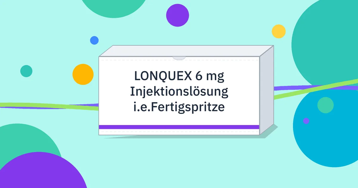 Symbolbild: Packung mit der Aufschrift LONQUEX 6 mg Injektionslösung i.e.Fertigspritze (PZN 01546959) – Verfügbarkeit und Bezug in Apotheken in Frankfurt am Main