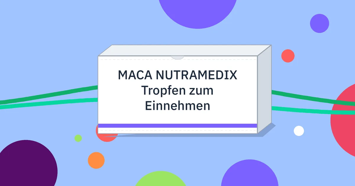 Symbolbild: Packung mit der Aufschrift MACA NUTRAMEDIX Tropfen zum Einnehmen (PZN 18040141) – Verfügbarkeit und Bezug in Apotheken in Frankfurt am Main