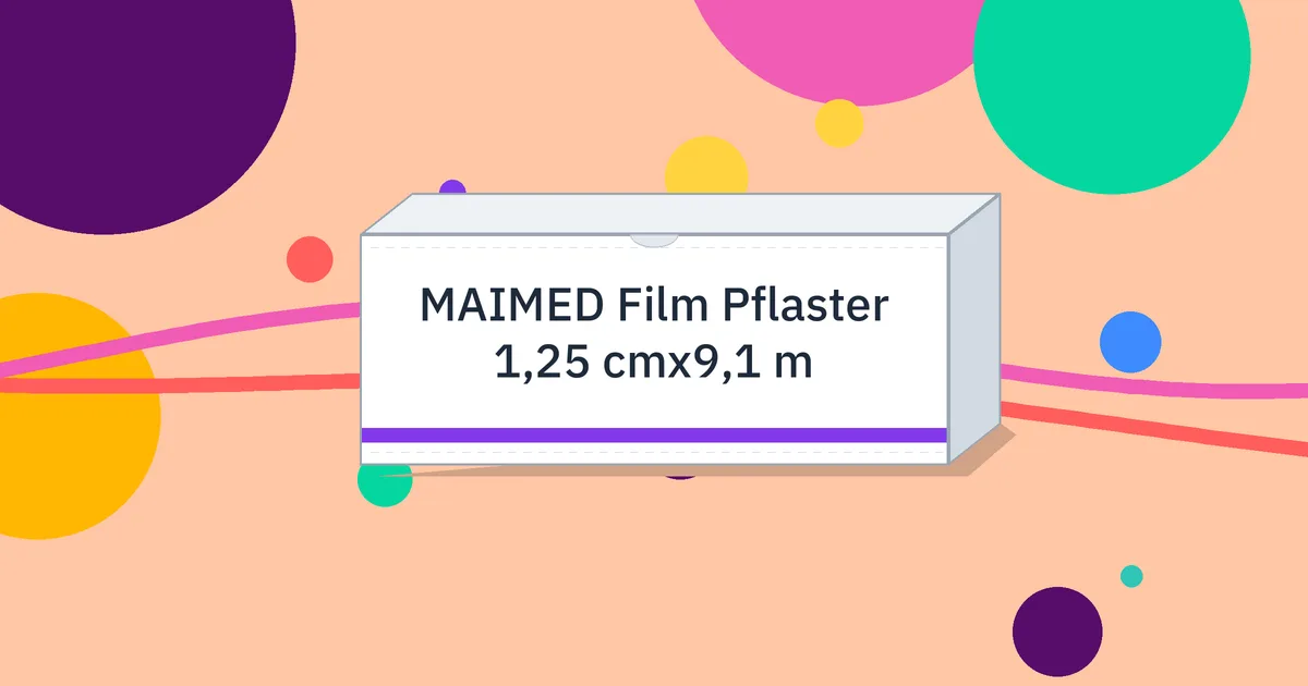 Symbolbild: Packung mit der Aufschrift MAIMED Film Pflaster 1,25 cmx9,1 m (PZN 02207840) – Verfügbarkeit und Bezug in Apotheken in Frankfurt am Main
