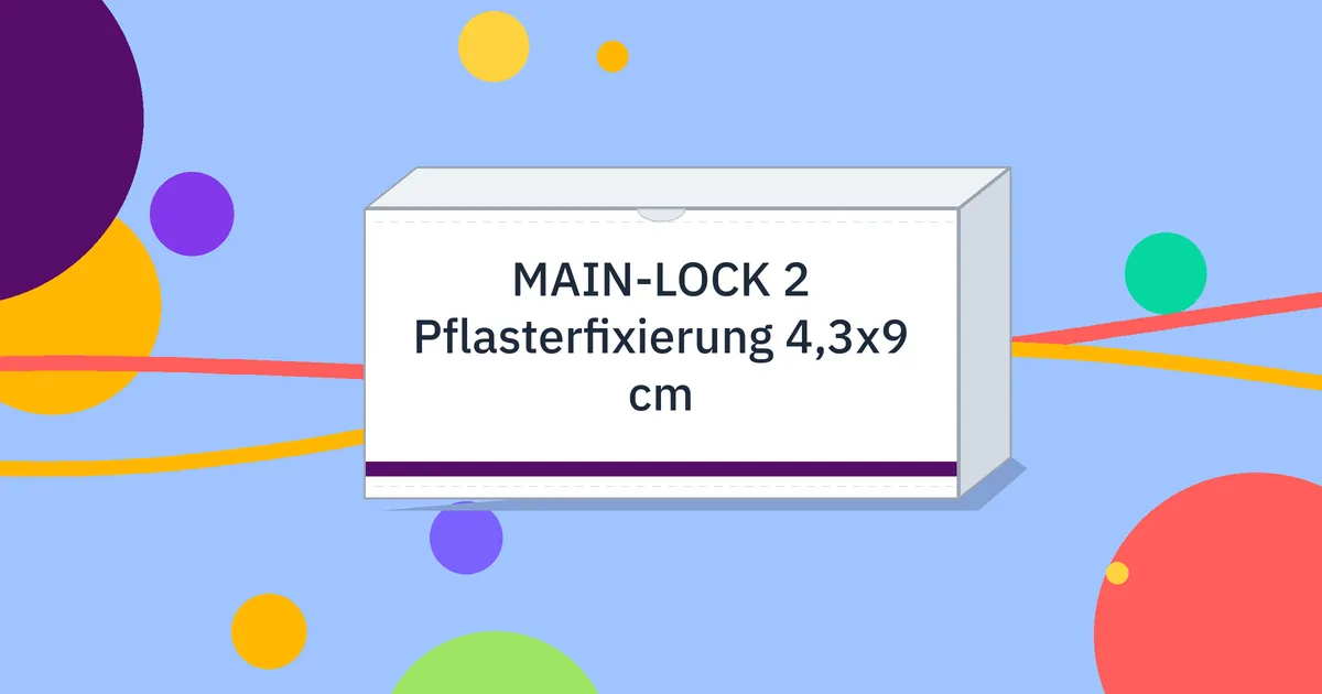 Symbolbild: Packung mit der Aufschrift MAIN-LOCK 2 Pflasterfixierung 4,3x9 cm (PZN 18760148) – Verfügbarkeit und Bezug in Apotheken in Frankfurt am Main