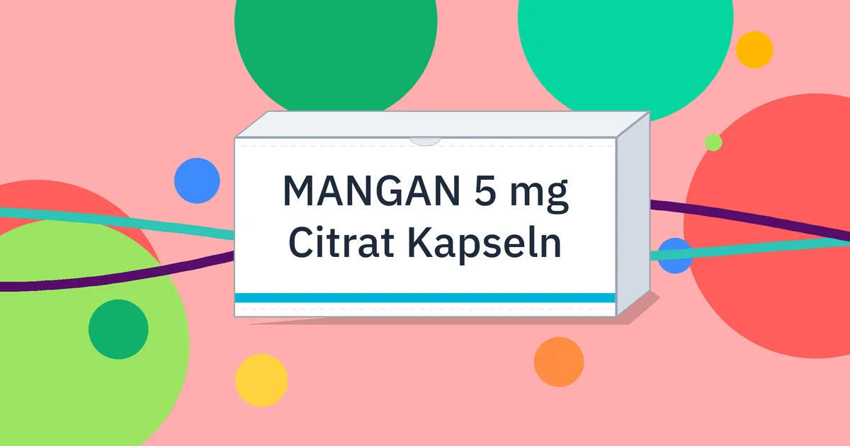 Symbolbild: Packung mit der Aufschrift MANGAN 5 mg Citrat Kapseln (PZN 10708094) – Verfügbarkeit und Bezug in Apotheken in Frankfurt am Main