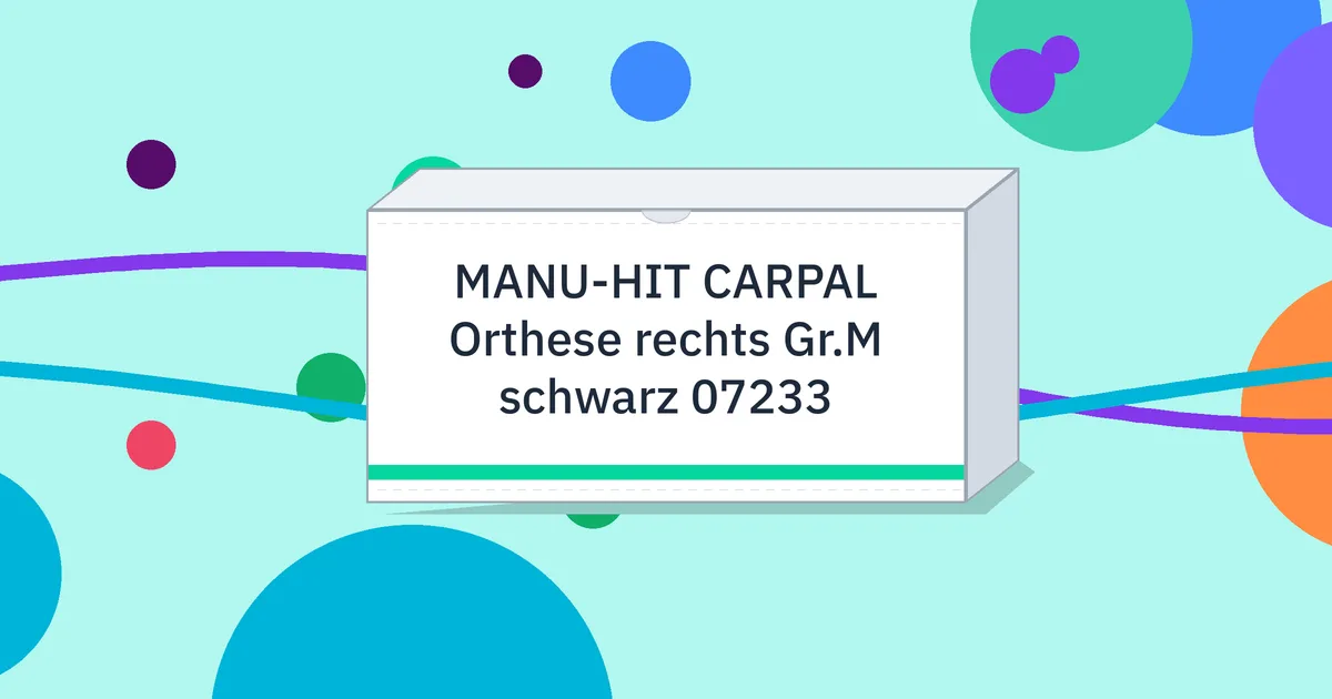 Symbolbild: Packung mit der Aufschrift MANU-HIT CARPAL Orthese rechts Gr.M schwarz 07233 (PZN 02014489) – Verfügbarkeit und Bezug in Apotheken in Frankfurt am Main