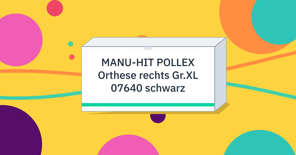 Symbolbild: Packung mit der Aufschrift MANU-HIT POLLEX Orthese rechts Gr.XL 07640 schwarz (PZN 01337954) – Verfügbarkeit und Bezug in Apotheken in Frankfurt am Main