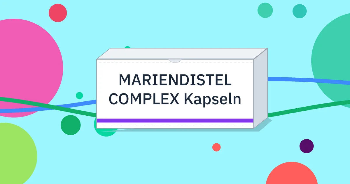 Symbolbild: Packung mit der Aufschrift MARIENDISTEL COMPLEX Kapseln (PZN 18666567) – Verfügbarkeit und Bezug in Apotheken in Frankfurt am Main
