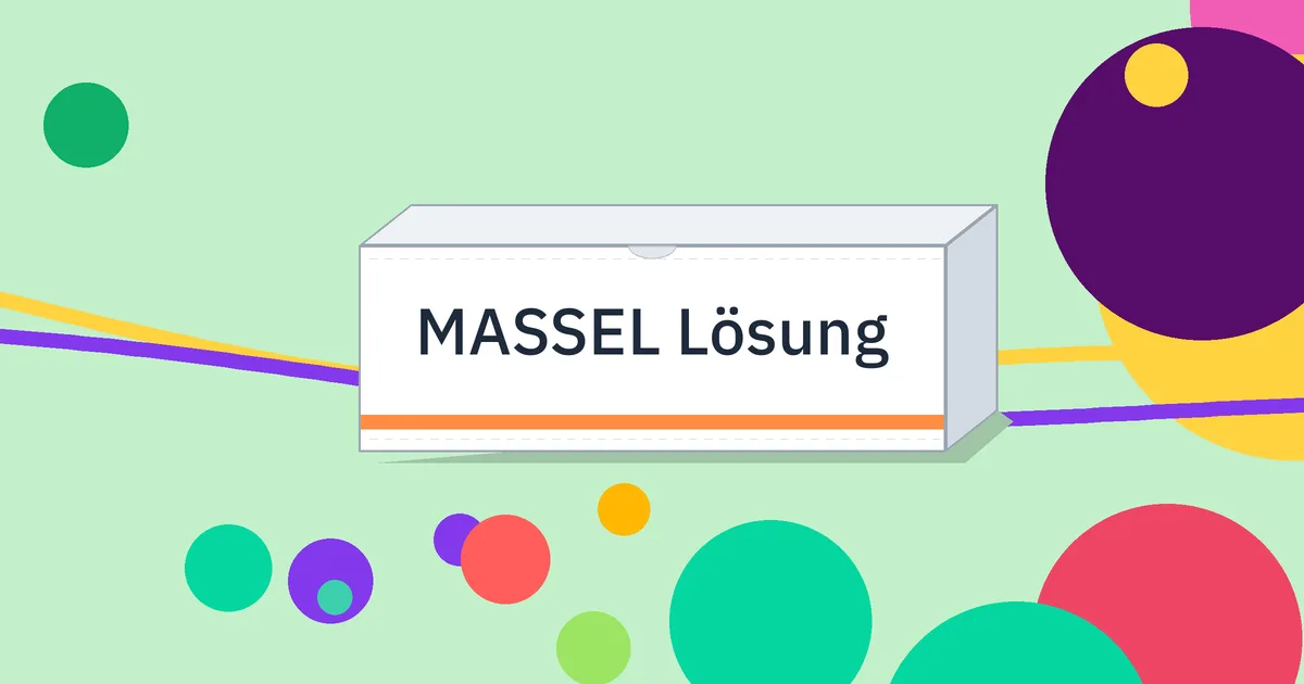 Symbolbild: Packung mit der Aufschrift MASSEL Lösung (PZN 04992872) – Verfügbarkeit und Bezug in Apotheken in Frankfurt am Main