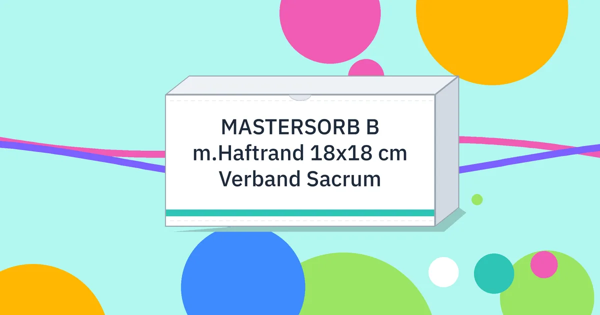 Symbolbild: Packung mit der Aufschrift MASTERSORB B m.Haftrand 18x18 cm Verband Sacrum (PZN 20391008) – Verfügbarkeit und Bezug in Apotheken in Frankfurt am Main