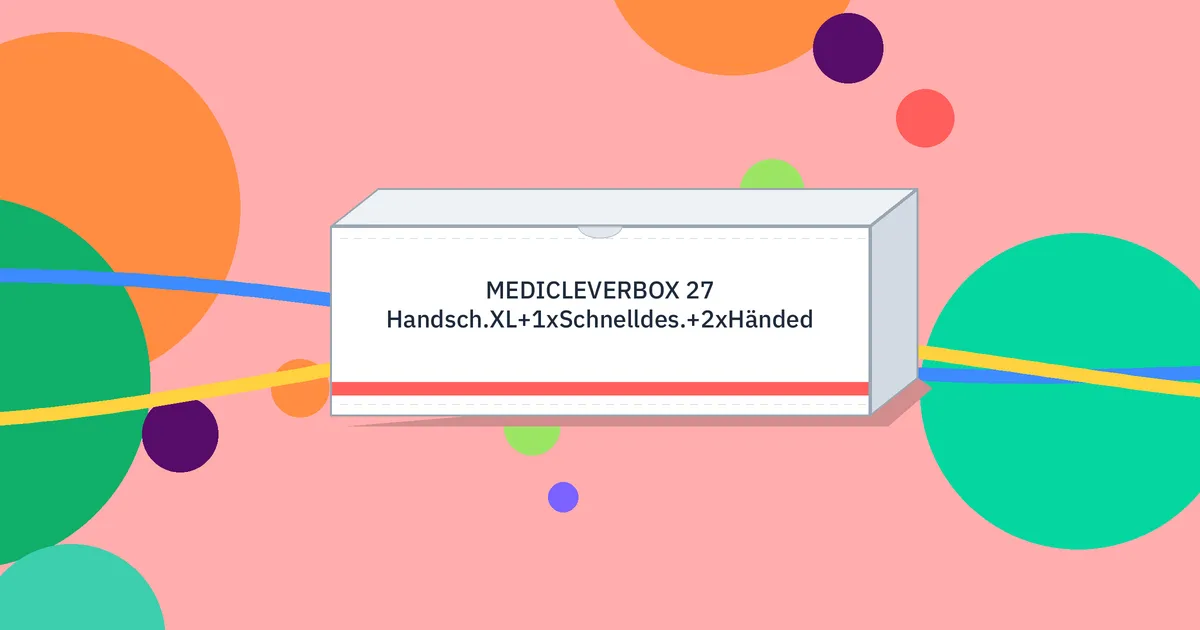 Symbolbild: Packung mit der Aufschrift MEDICLEVERBOX 27 Handsch.XL+1xSchnelldes.+2xHänded (PZN 19112612) – Verfügbarkeit und Bezug in Apotheken in Frankfurt am Main