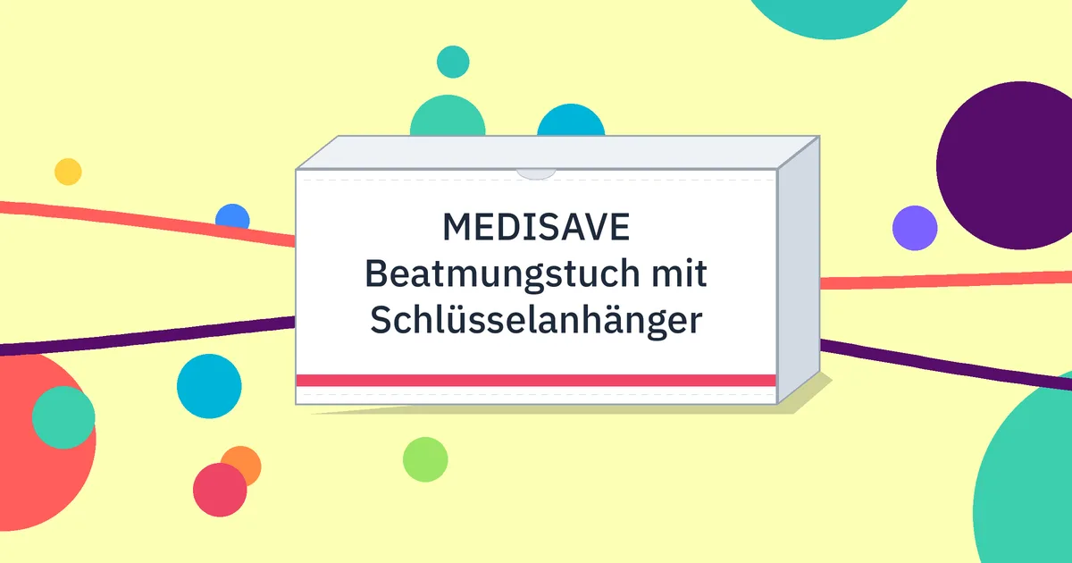 Symbolbild: Packung mit der Aufschrift MEDISAVE Beatmungstuch mit Schlüsselanhänger (PZN 12492801) – Verfügbarkeit und Bezug in Apotheken in Frankfurt am Main
