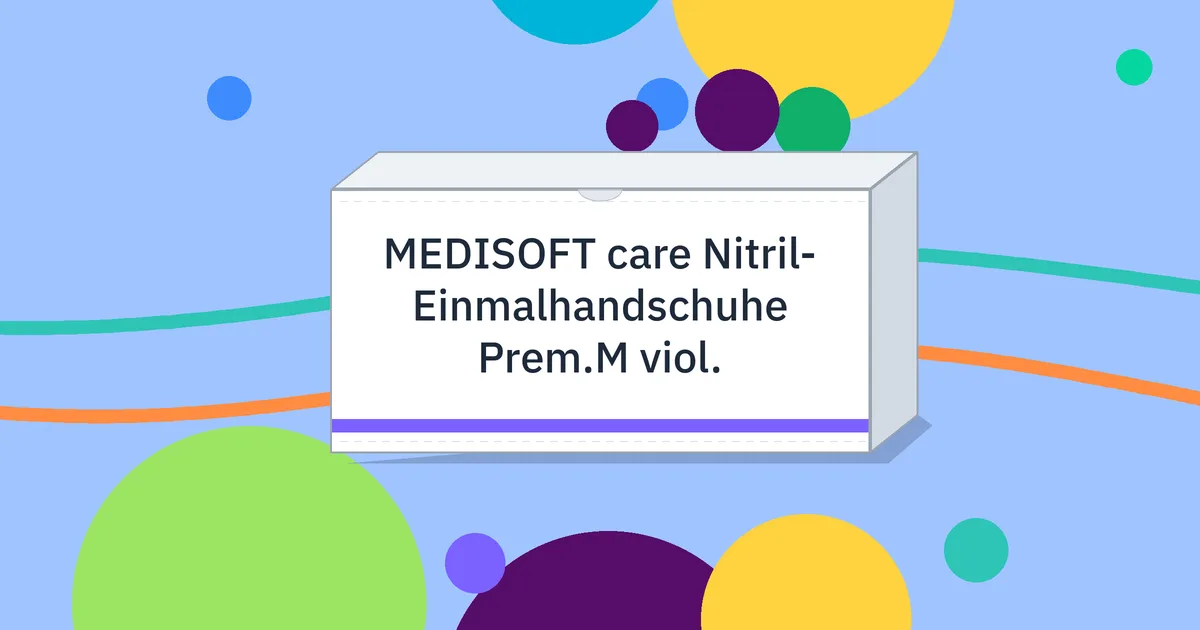Symbolbild: Packung mit der Aufschrift MEDISOFT care Nitril-Einmalhandschuhe Prem.M viol. (PZN 20028288) – Verfügbarkeit und Bezug in Apotheken in Frankfurt am Main
