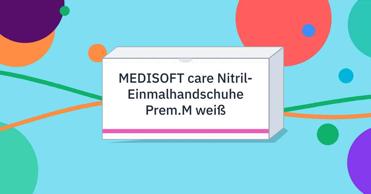 Symbolbild: Packung mit der Aufschrift MEDISOFT care Nitril-Einmalhandschuhe Prem.M weiß (PZN 20028360) – Verfügbarkeit und Bezug in Apotheken in Frankfurt am Main