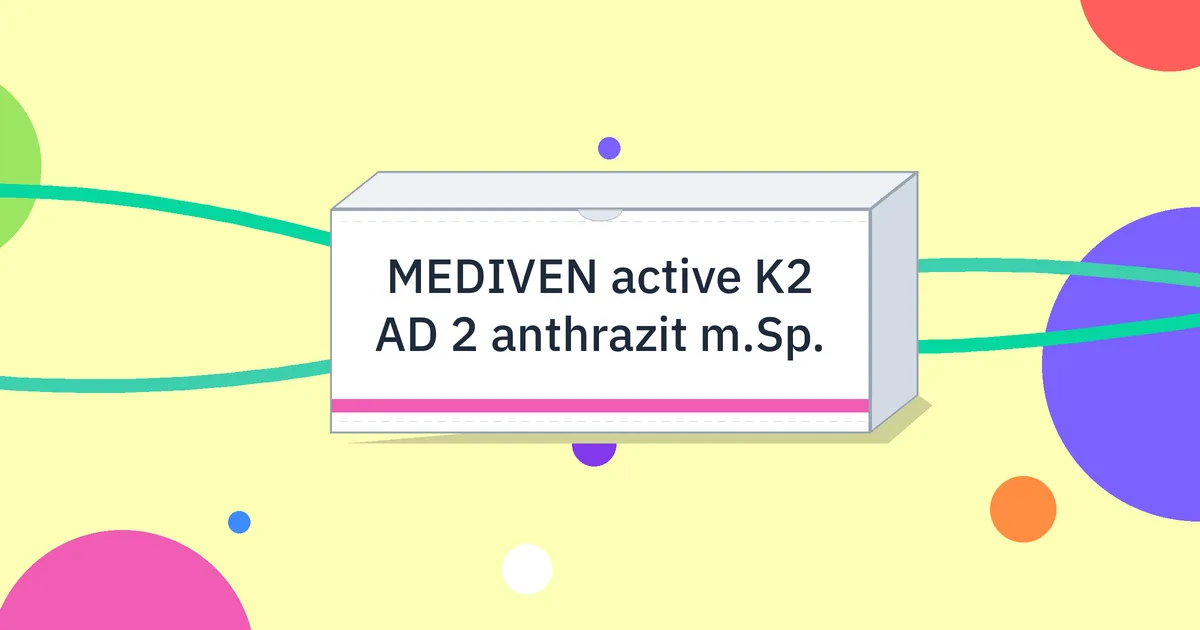 Symbolbild: Packung mit der Aufschrift MEDIVEN active K2 AD 2 anthrazit m.Sp. (PZN 14553145) – Verfügbarkeit und Bezug in Apotheken in Frankfurt am Main